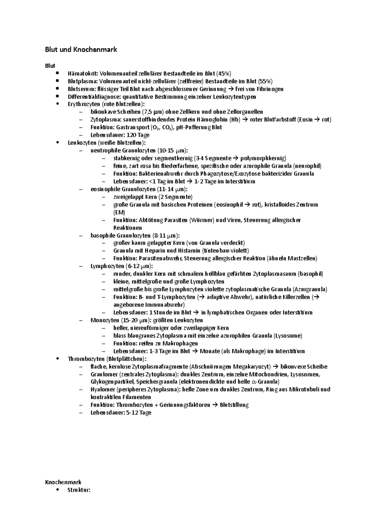 Blut - Wintersemester - Blut und Knochenmark Blut Volumenanteil ...