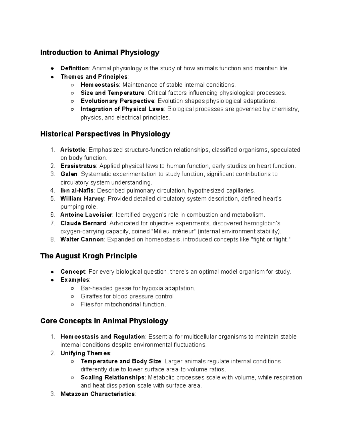 Biob34 - module 1 notes - Introduction to Animal Physiology Definition ...