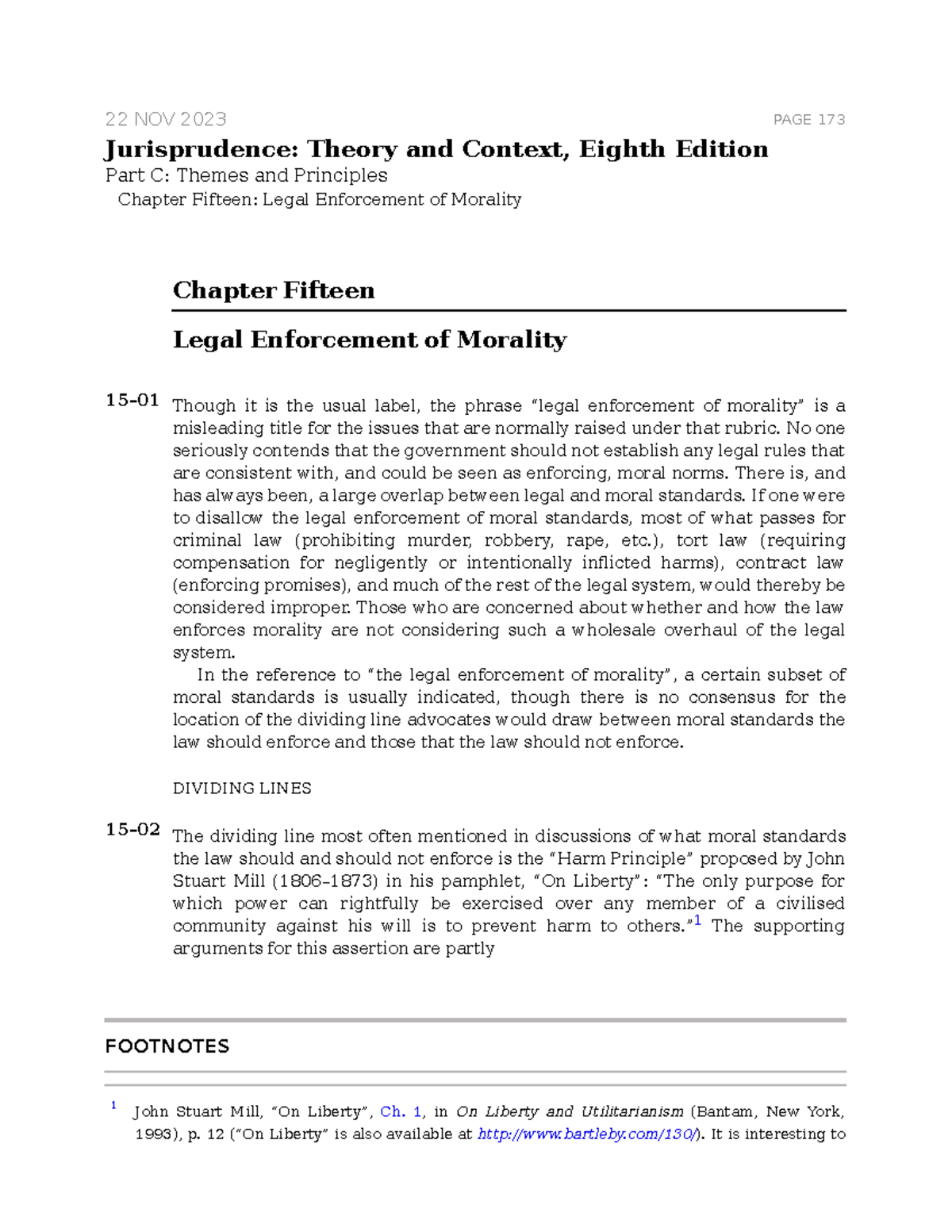 Brian bix ch 15 - Text - 22 NOV 2023 PAGE 173 1 Jurisprudence: Theory ...