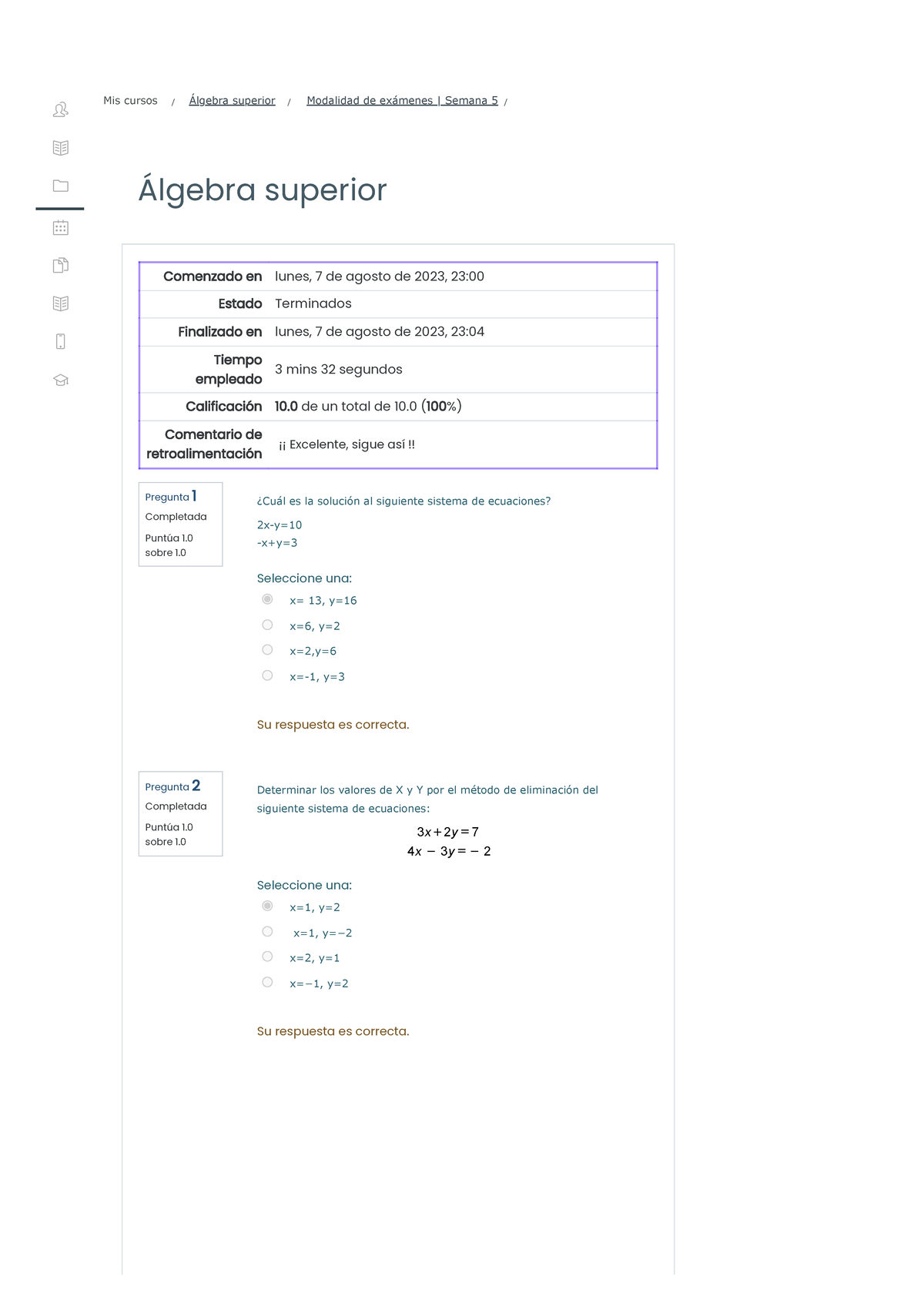 Algebra avanzada Semana 5 Revisión del intento - Álgebra superior ...