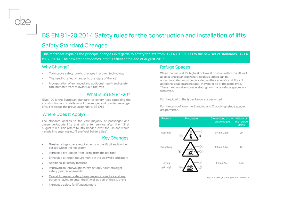 D2E EN 81-20 Factsheet - BS EN 81-20:2014 Safety rules for the construction and installation of ...