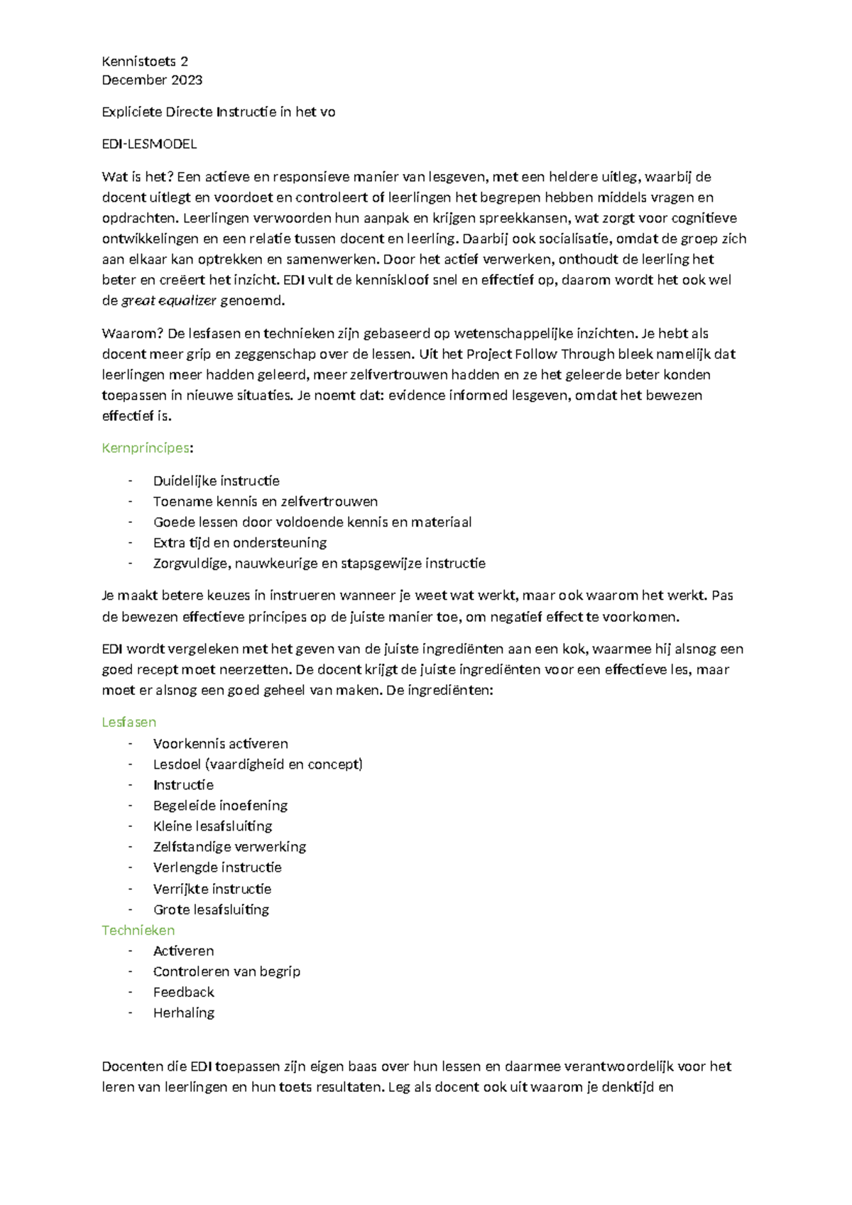 Kennistoets 2 - samenvatting - December 2023 Expliciete Directe ...