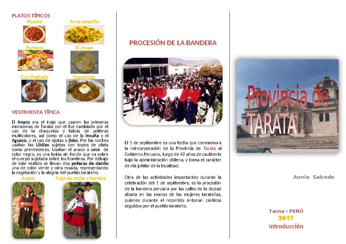 Triptico de Tarata - practica - PLATOS TÍPICOS Picante Arroz amarillo ...