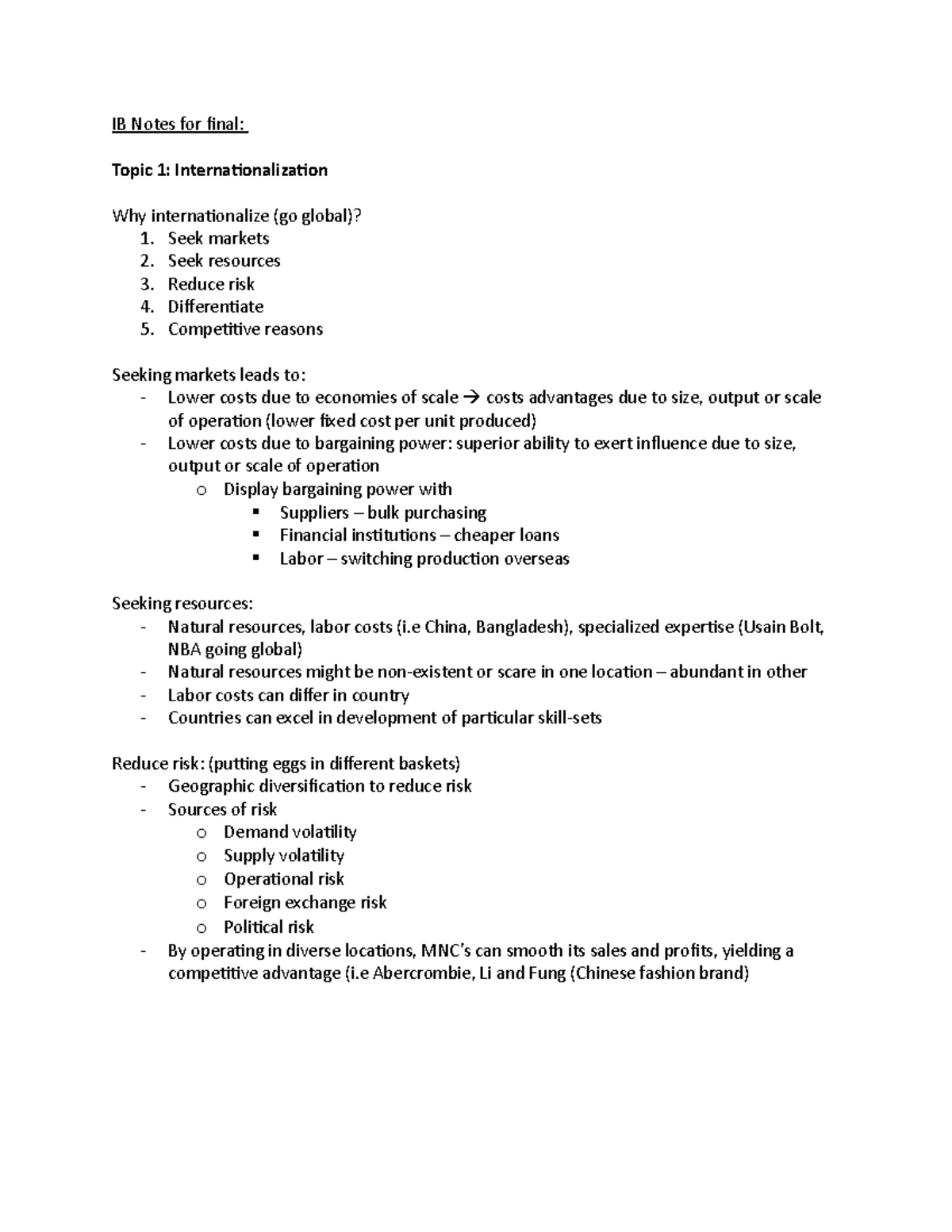 IB Notes for final - IB Notes for final: Topic 1: Internationalization ...