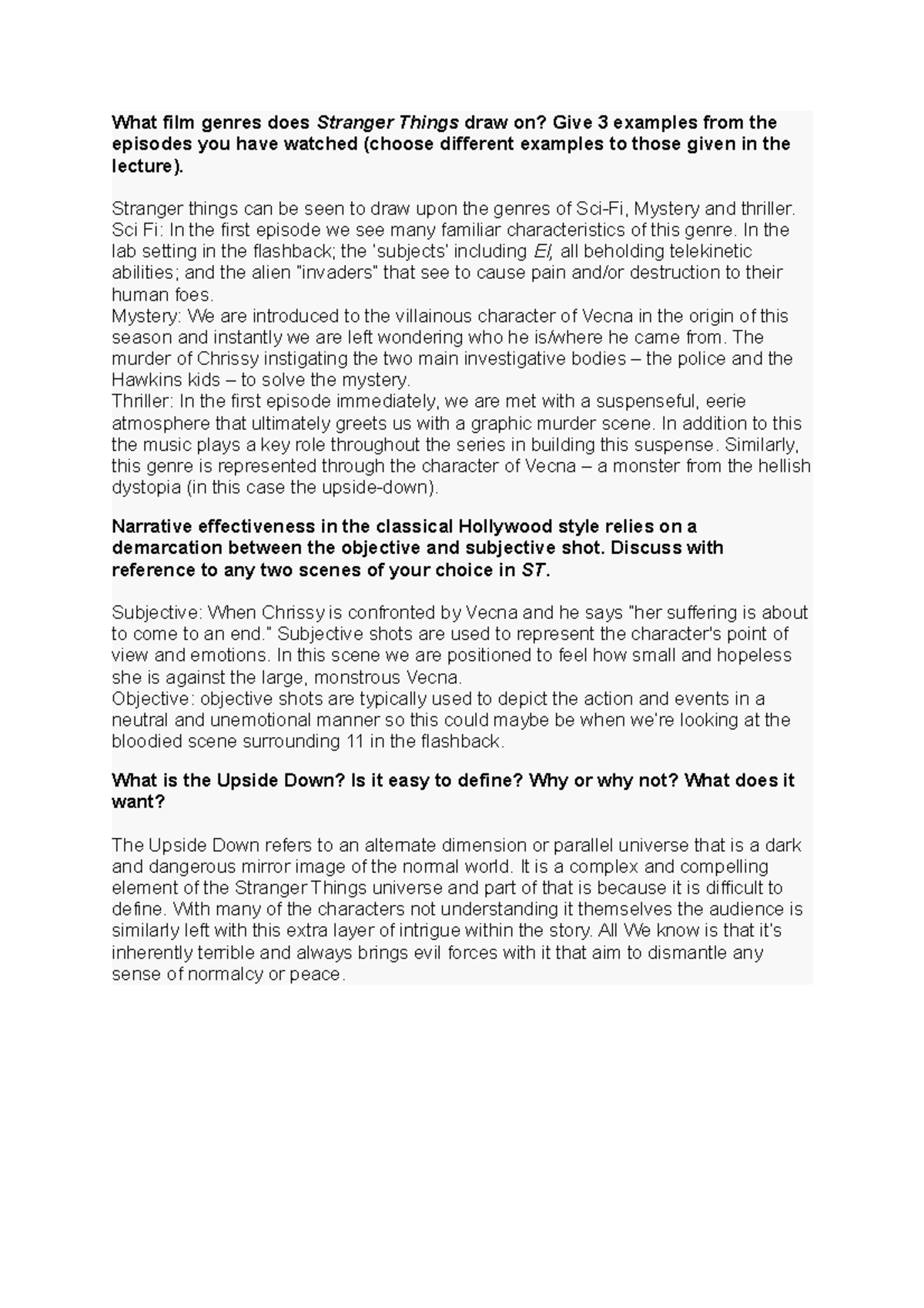 Stranger things tute Qs - What film genres does Stranger Things draw on ...