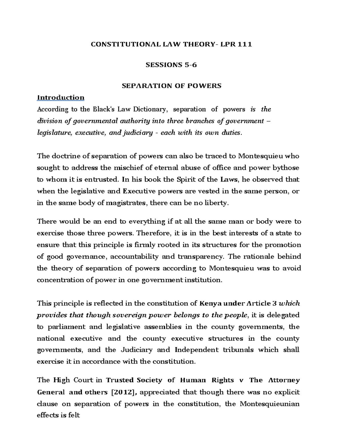 Constitutional theory LPR111 Session 5-6 - CONSTITUTIONAL LAW THEORY ...