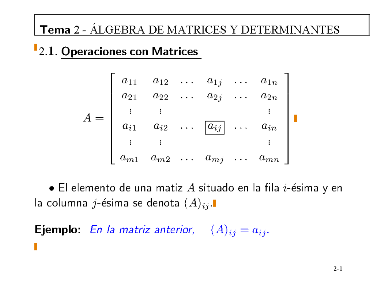 2-Teoría Álgebra Lineal 21-22 - Tema 2 - ÁLGEBRA DE MATRICES Y ...