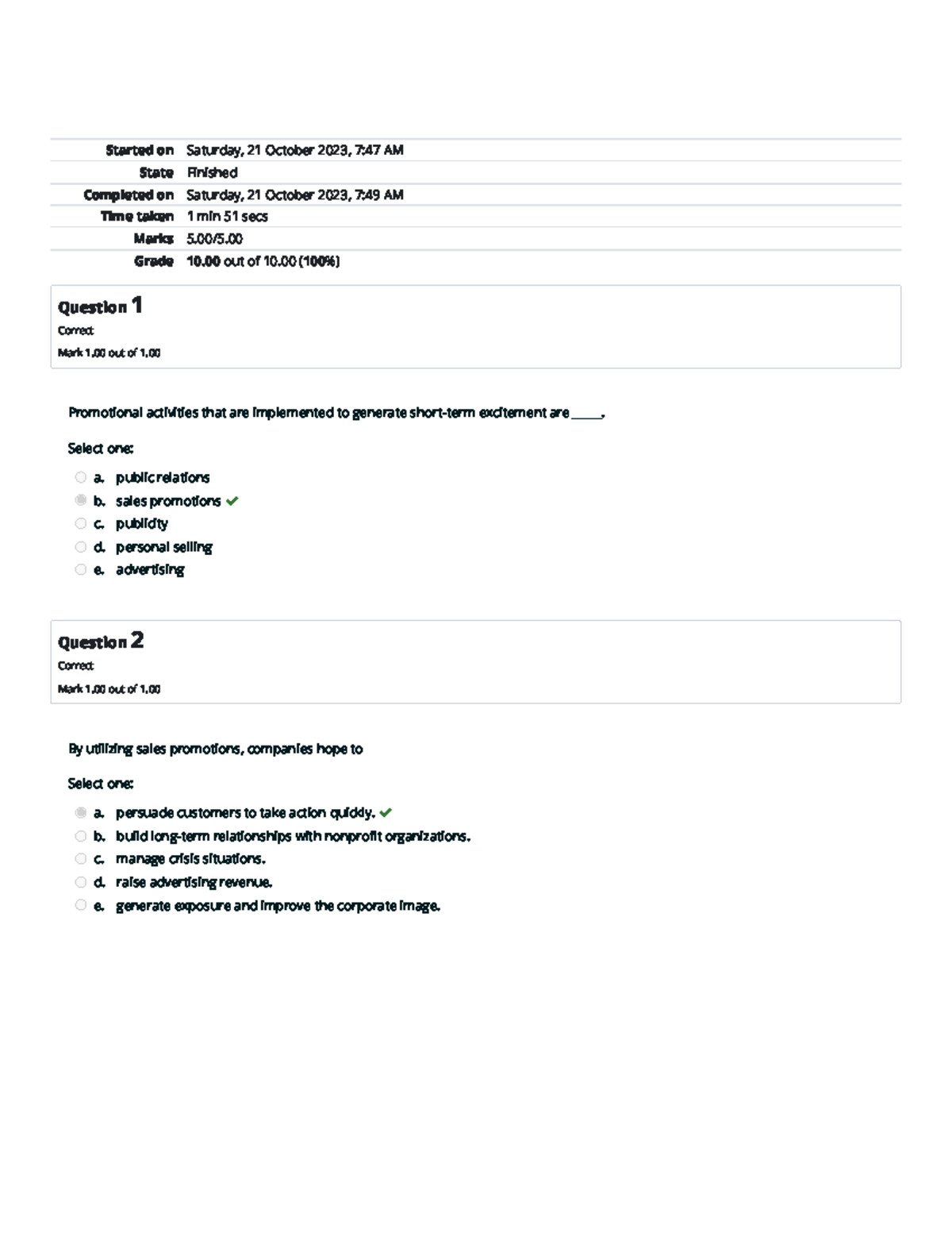 Self Quiz Unit 7 bus 2201 - Started on Saturday, 21 October 2023, 7:47 ...