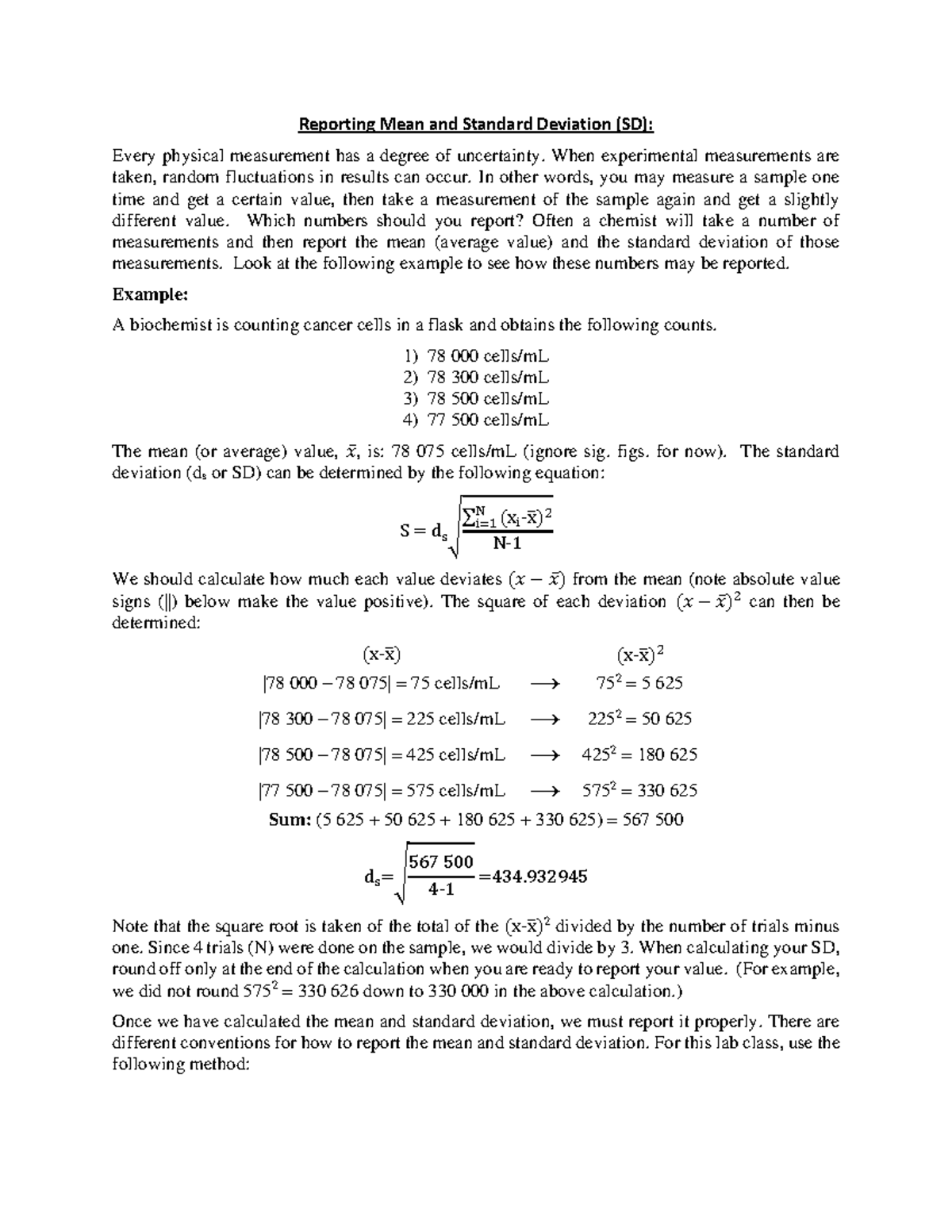 Reporting Mean and Standard Deviation - When experimental measurements ...