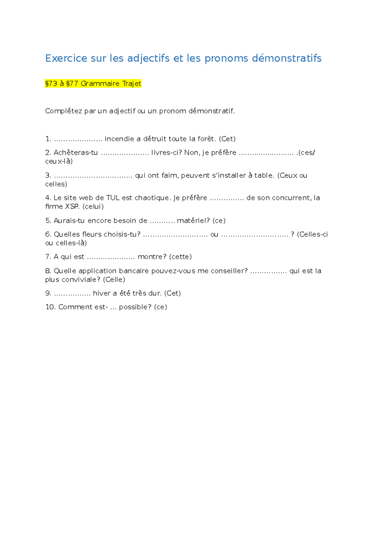 02 Ex adjectifs et pronoms demonstratifs CORR - Exercice sur les ...