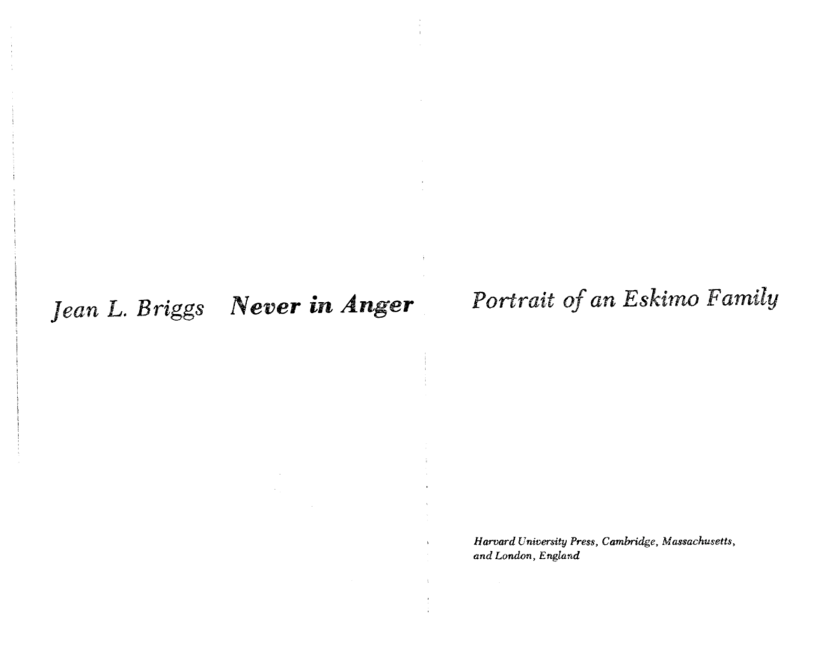 Never in anger. Portrait of an eskimo family - Jean L. Briggs Never in ...