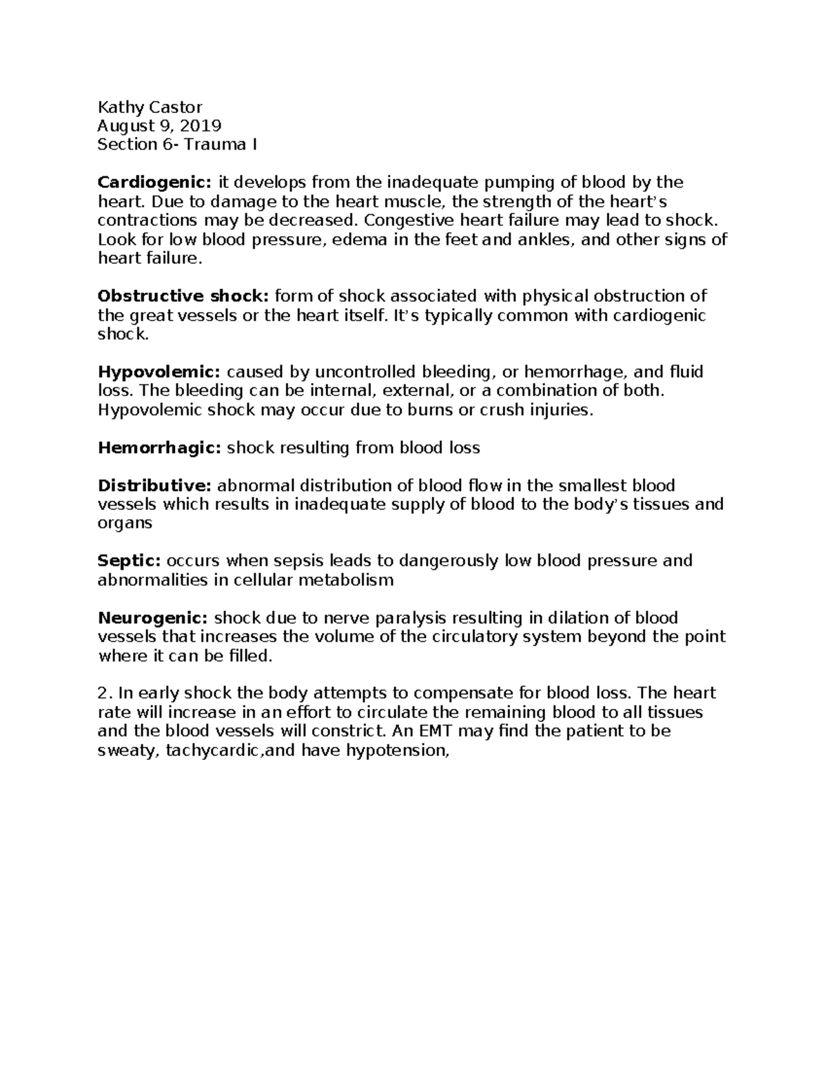 Section 5 Homework- Trauma I - Kathy Castor August 9, 2019 Section 6 ...