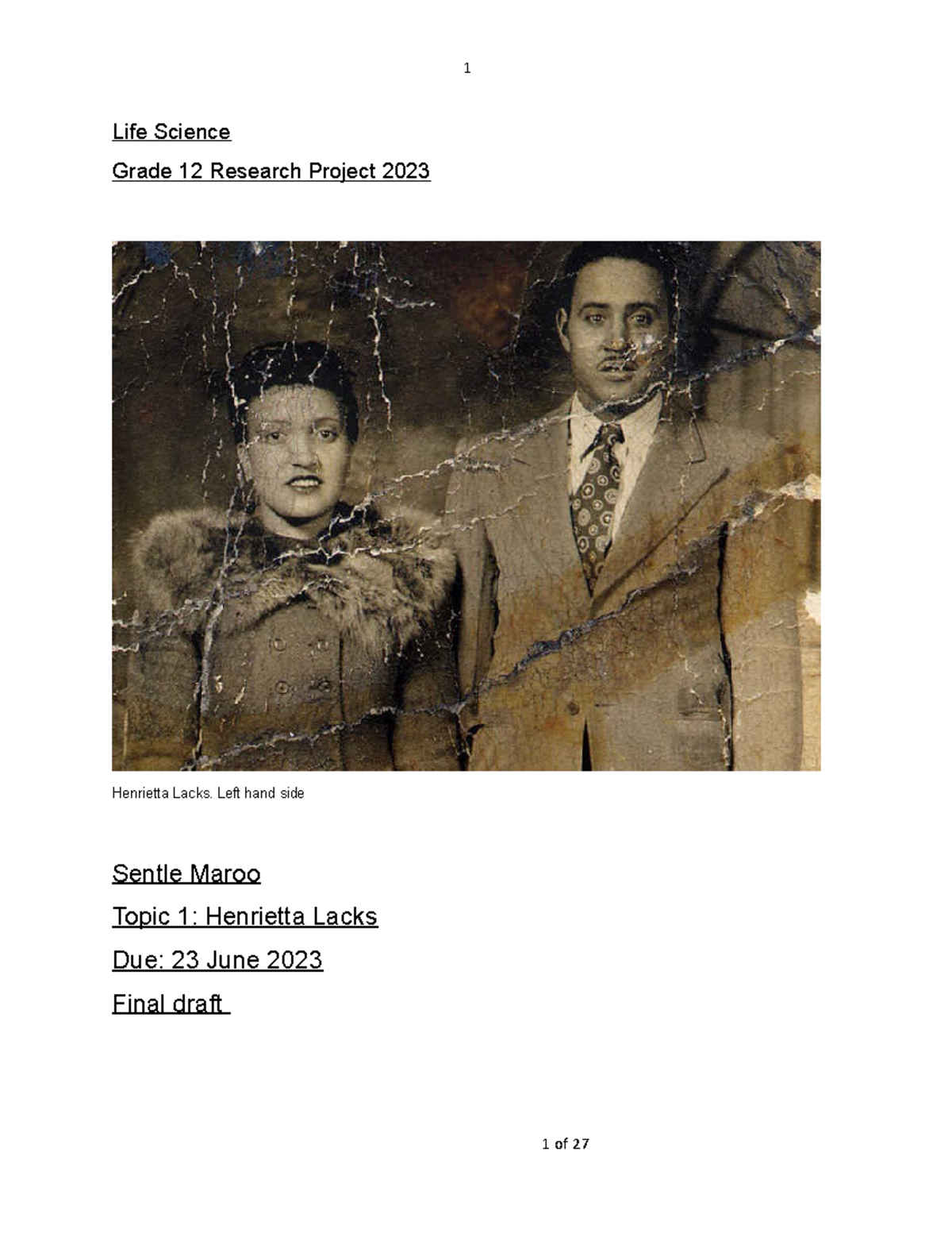 Final draft Henrietta Lacks assignment - Life Science Grade 12 Research ...