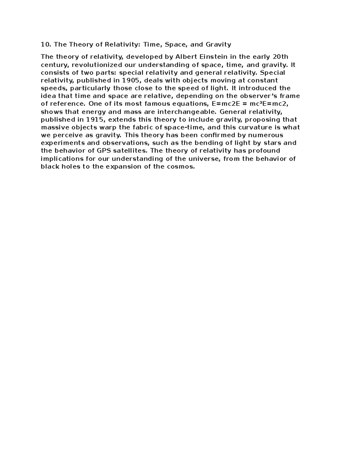 10 - notes - The Theory of Relativity: Time, Space, and Gravity The ...