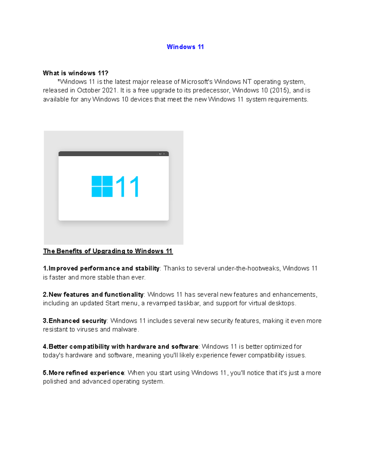 Practical 1 - Windows 11 What is windows 11? *Windows 11 is the latest ...