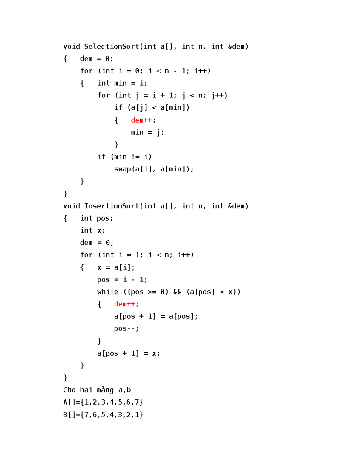 Tinh so luong phep so sanh trong Selection và Insertion sort - void ...