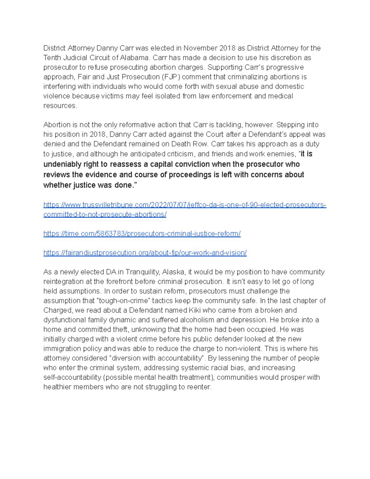 Reform - this is for criminal courts - District Attorney Danny Carr was ...