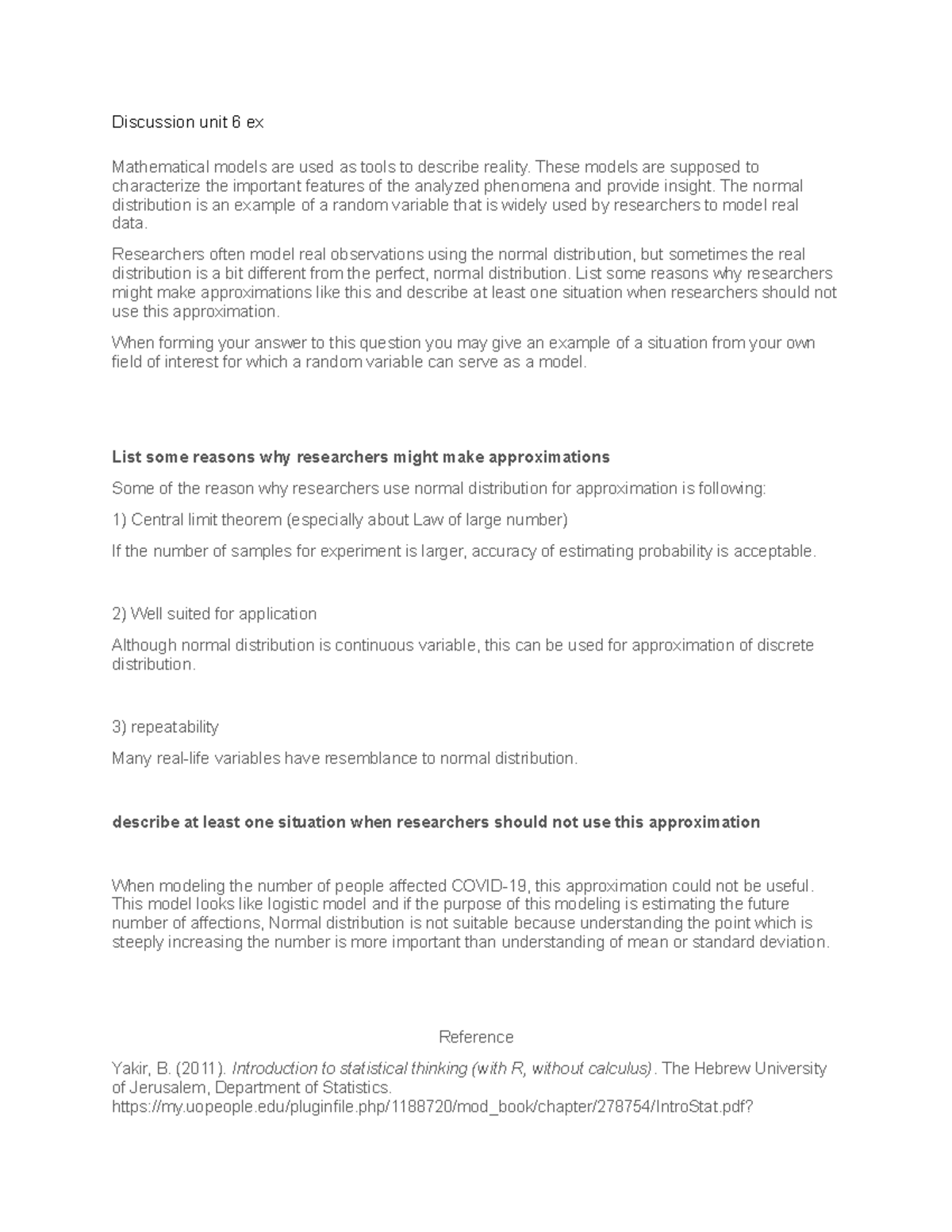 Examples Discussion unit 6 - Discussion unit 6 ex Mathematical models ...