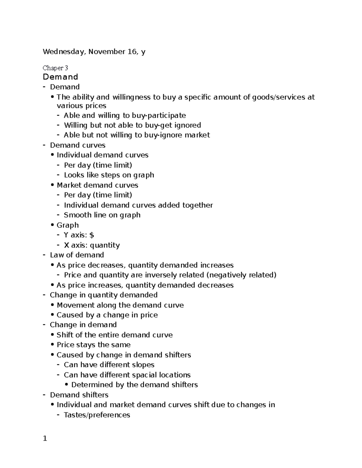 Economics Chapter 3 - Wednesday, November 16, y Chaper 3 Demand ...