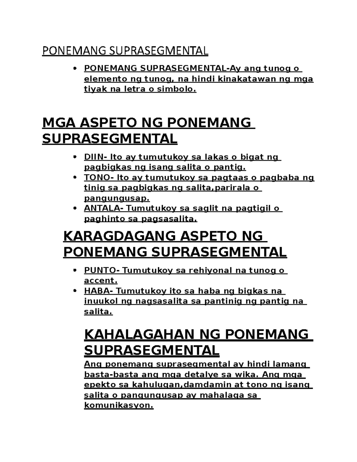 Angela- Filipino 9 - lecture notes - PONEMANG SUPRASEGMENTAL PONEMANG ...