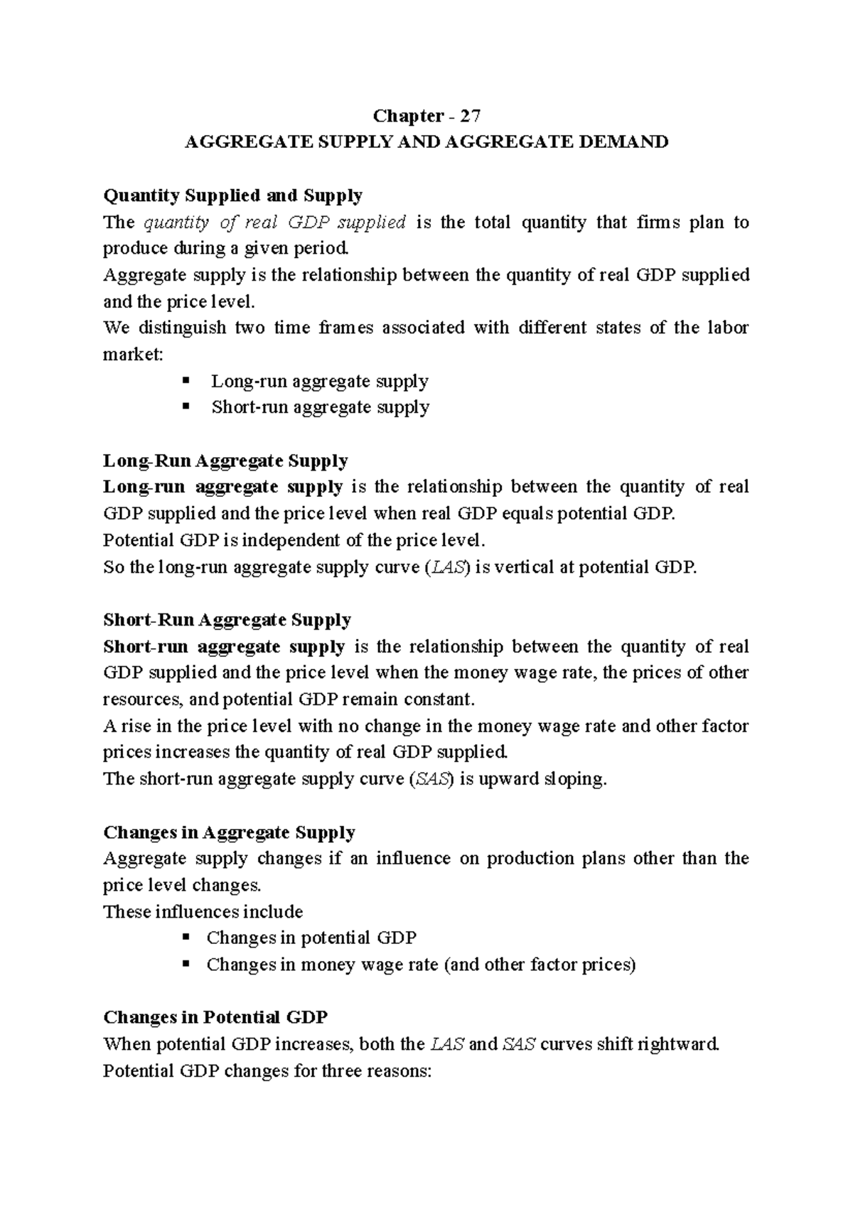 Chapter - 27 Aggregate Supply AND Aggregate Demand - Chapter - 27 ...