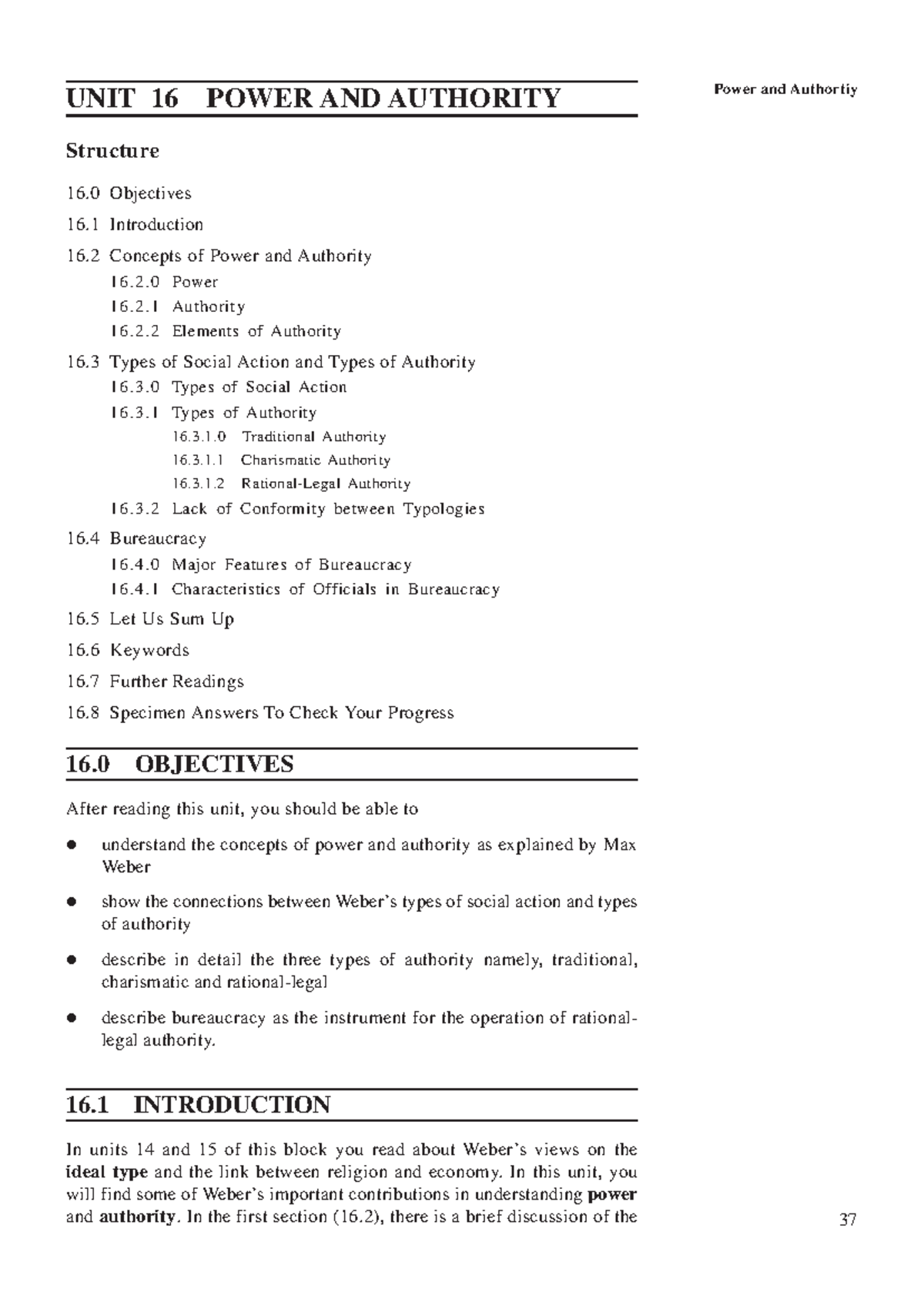 Unit-16 - Pdf - Power and Authortiy UNIT 16 POWER AND AUTHORITY Structure 16 Objectives 16 - Studocu