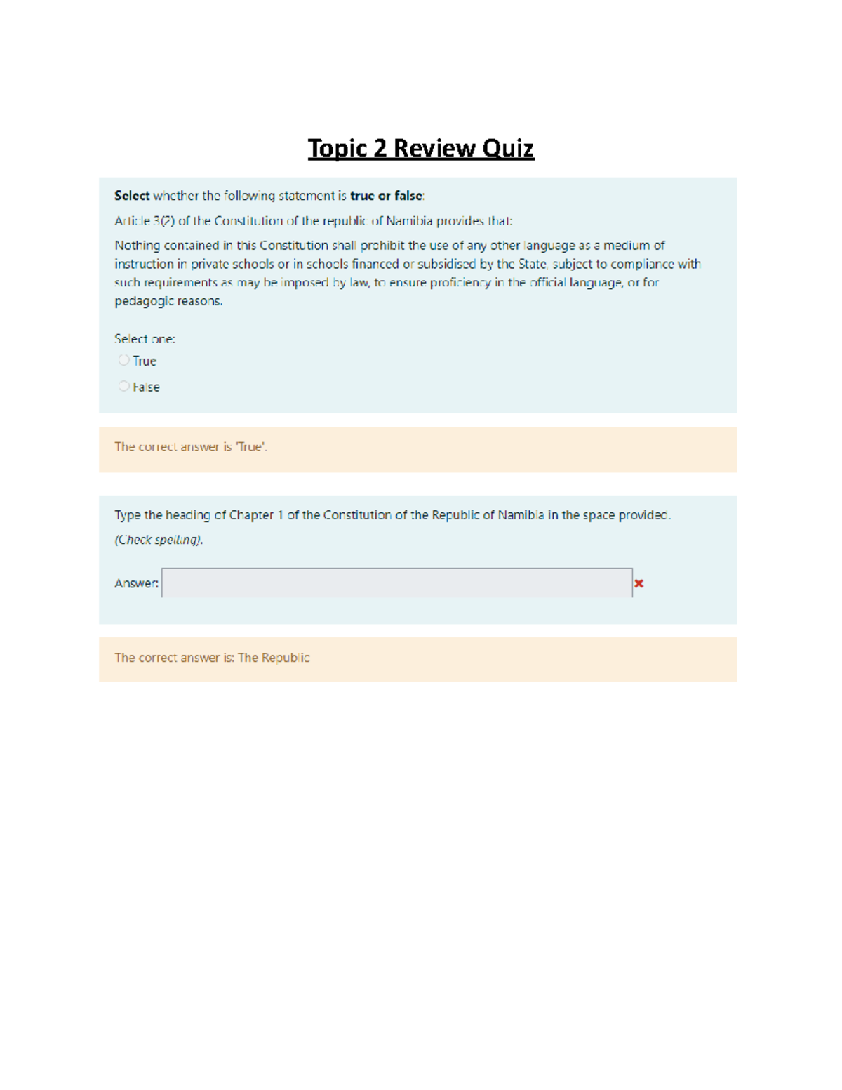Topic 2 Review Quiz - Quiz questions - Constitutional law - Topic 2 ...