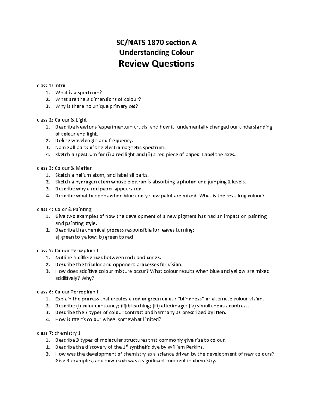 Questions - SC/NATS 1870 section A Understanding Colour Review ...