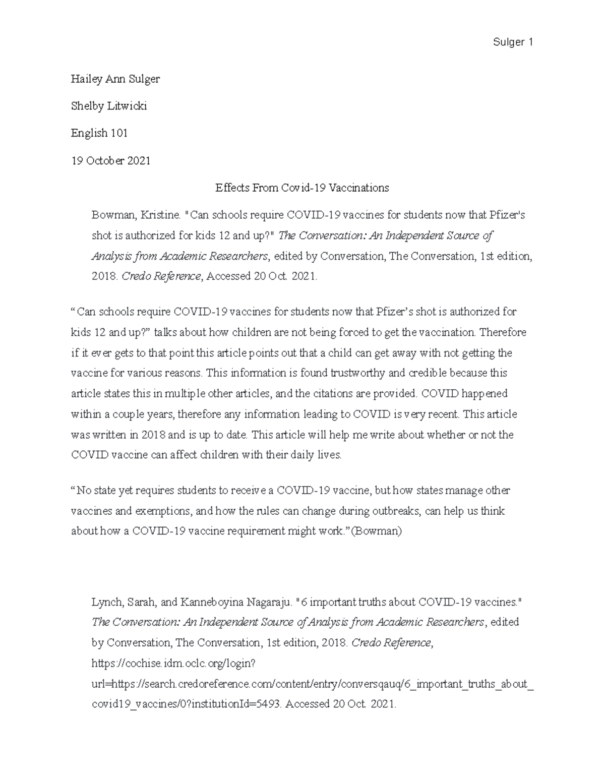 Annotated Bibliography Rough Draft - Sulger 1 Hailey Ann Sulger Shelby ...