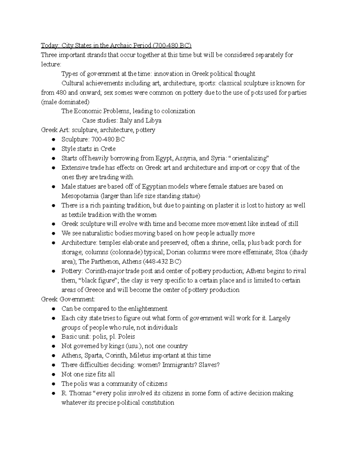 Ancient Greece Notes - Today: City States in the Archaic Period (700 ...