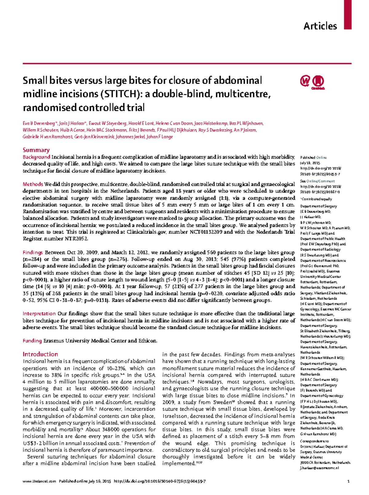 Small bites versus large bites for closure of abdominal - We aimed to ...