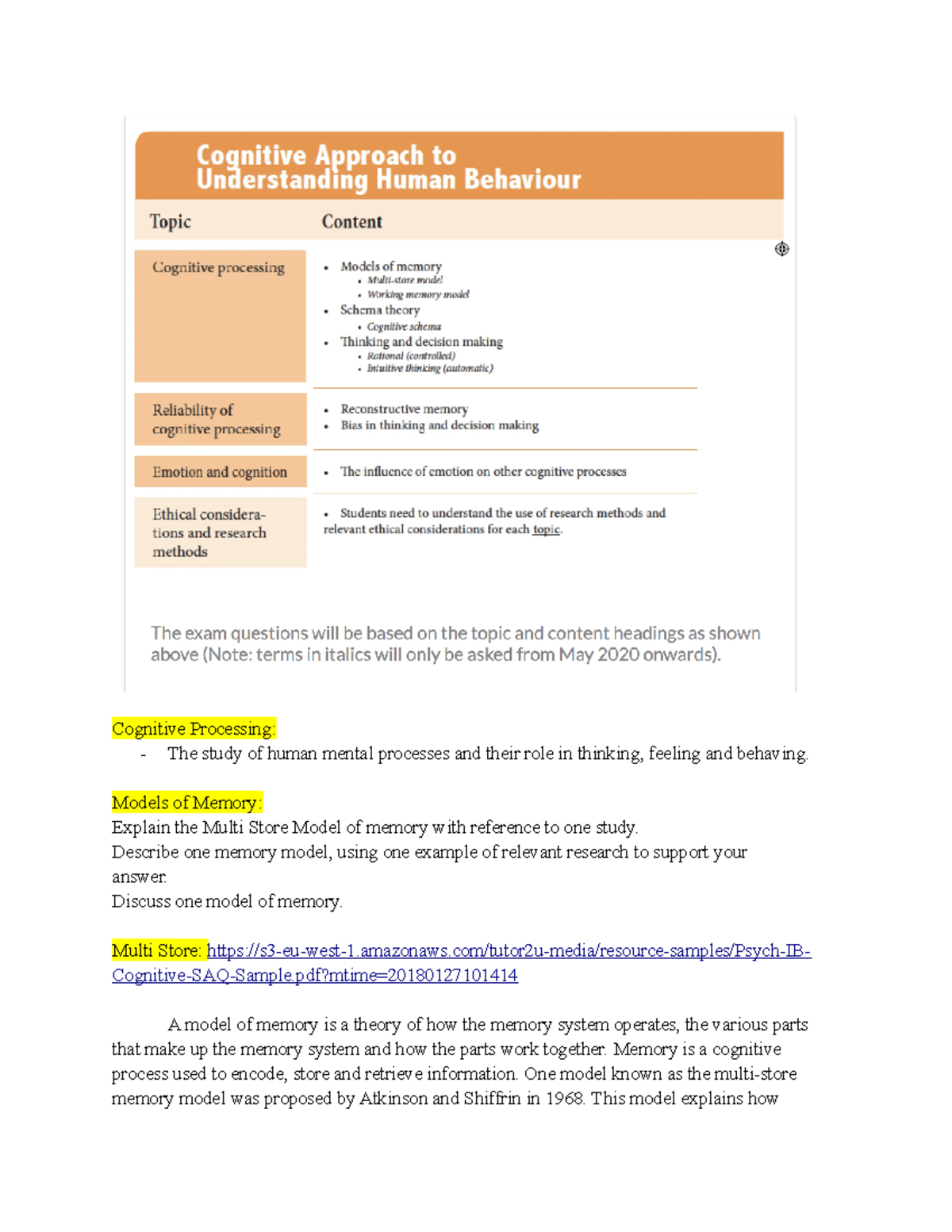Psych mtt Final - notes - Cognitive Processing: - The study of human ...