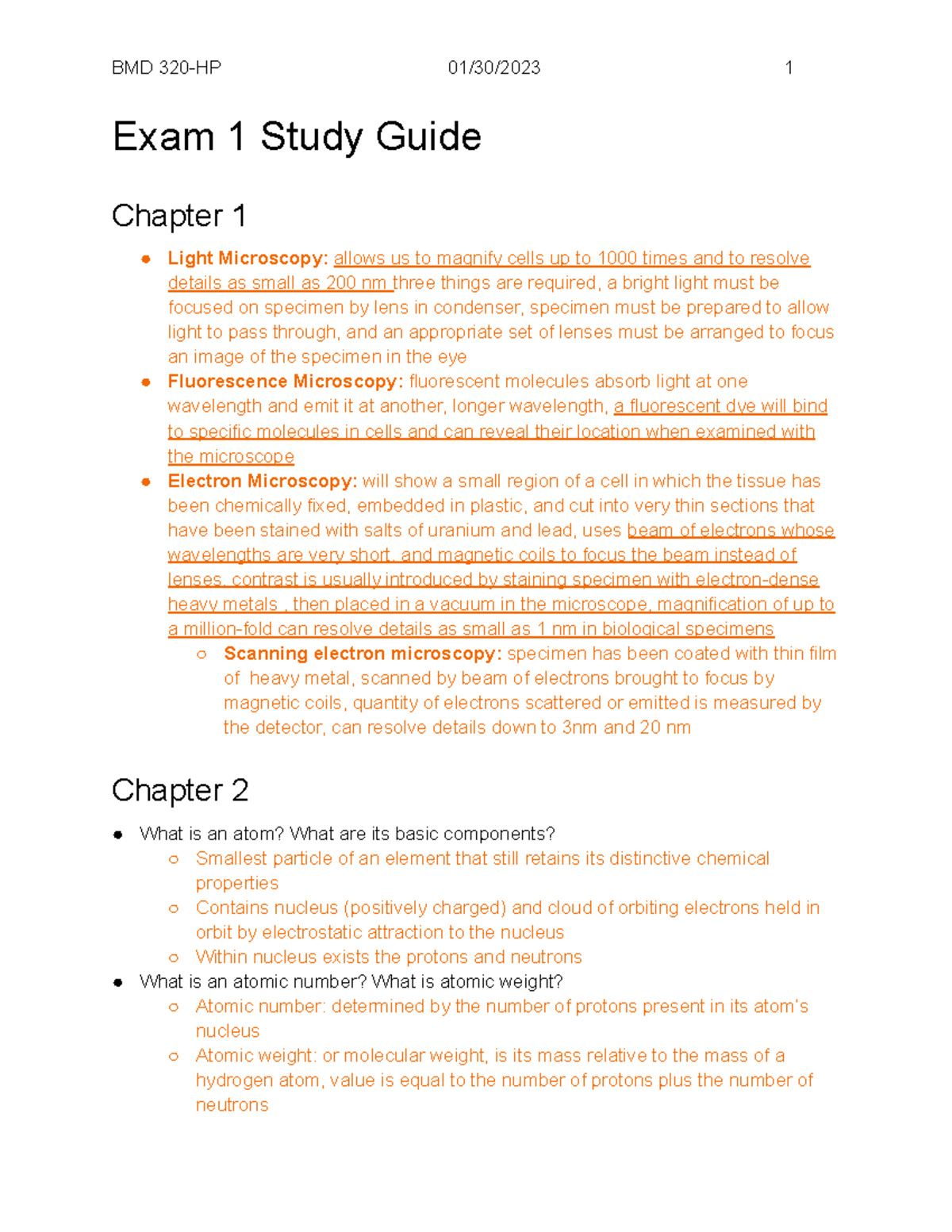 Exam 1 Study Guide - Exam 1 Study Guide Chapter 1 Light Microscopy ...