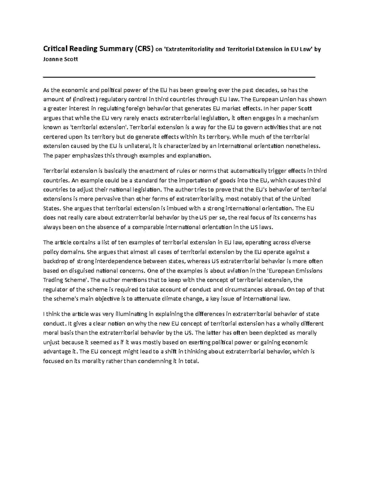 CRS example - Critical Reading Summary (CRS) on and Territorial ...