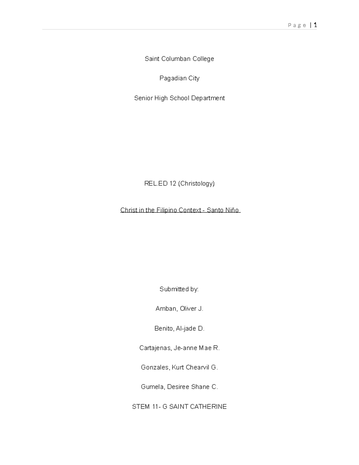 REL - Assignment - Saint Columban College Pagadian City Senior High ...