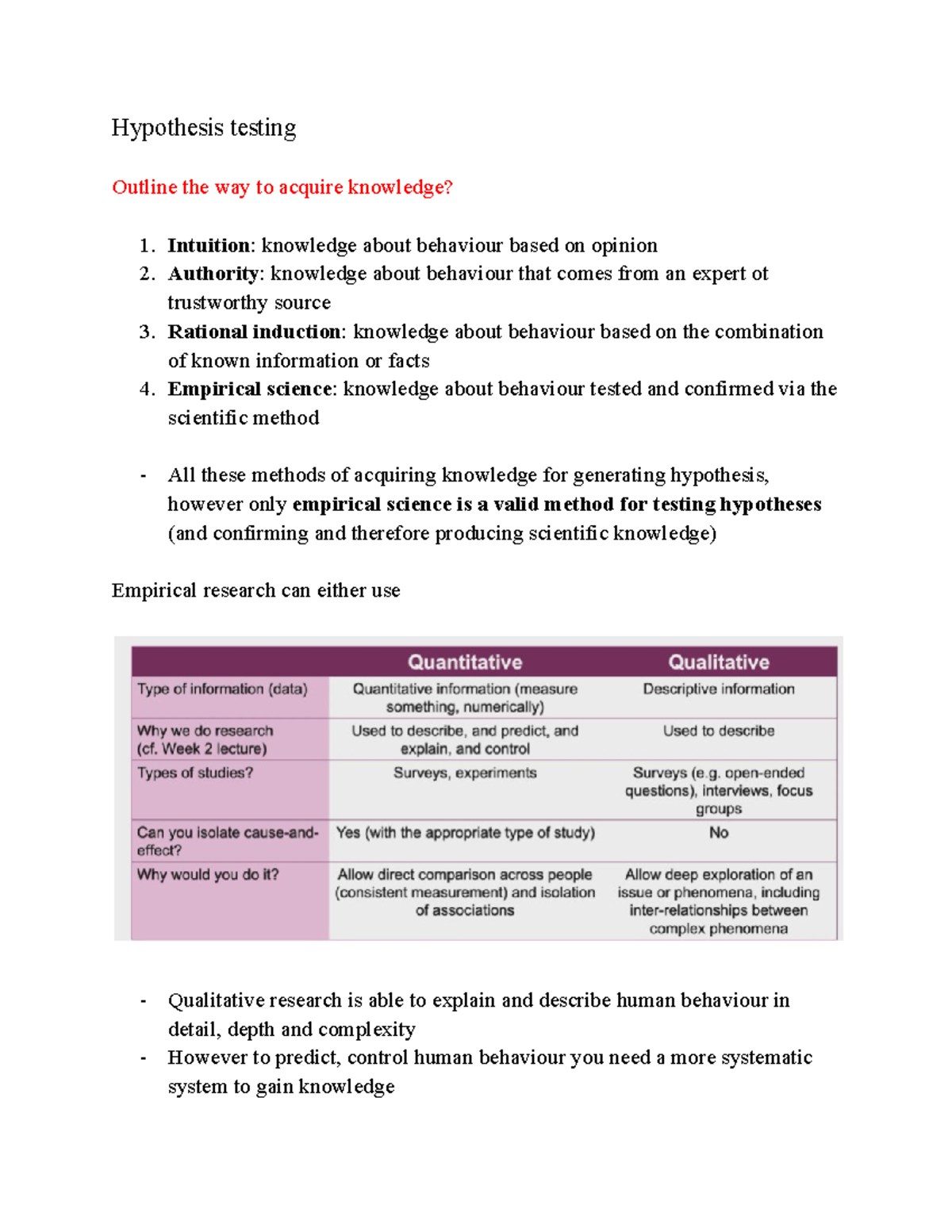 Week 3 - Lecture notes 3 - Hypothesis testing Outline the way to ...