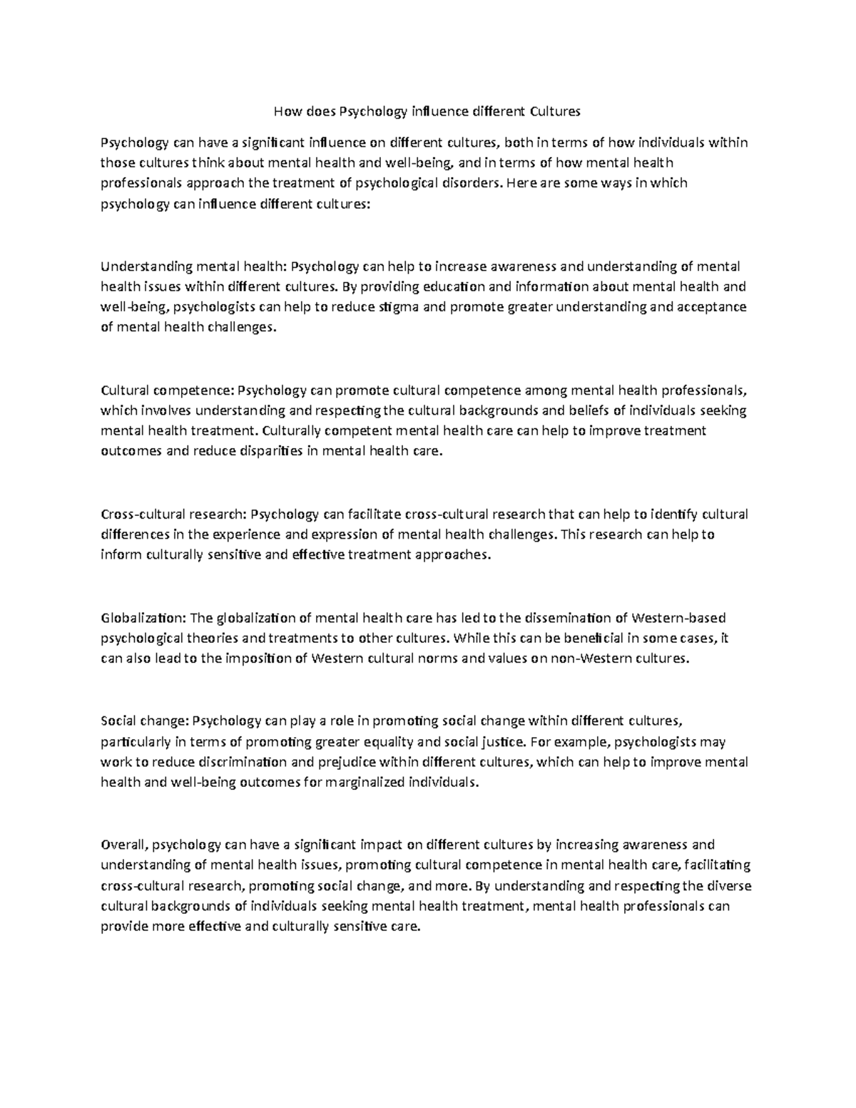 How does Psychology influence different Cultures - How does Psychology ...