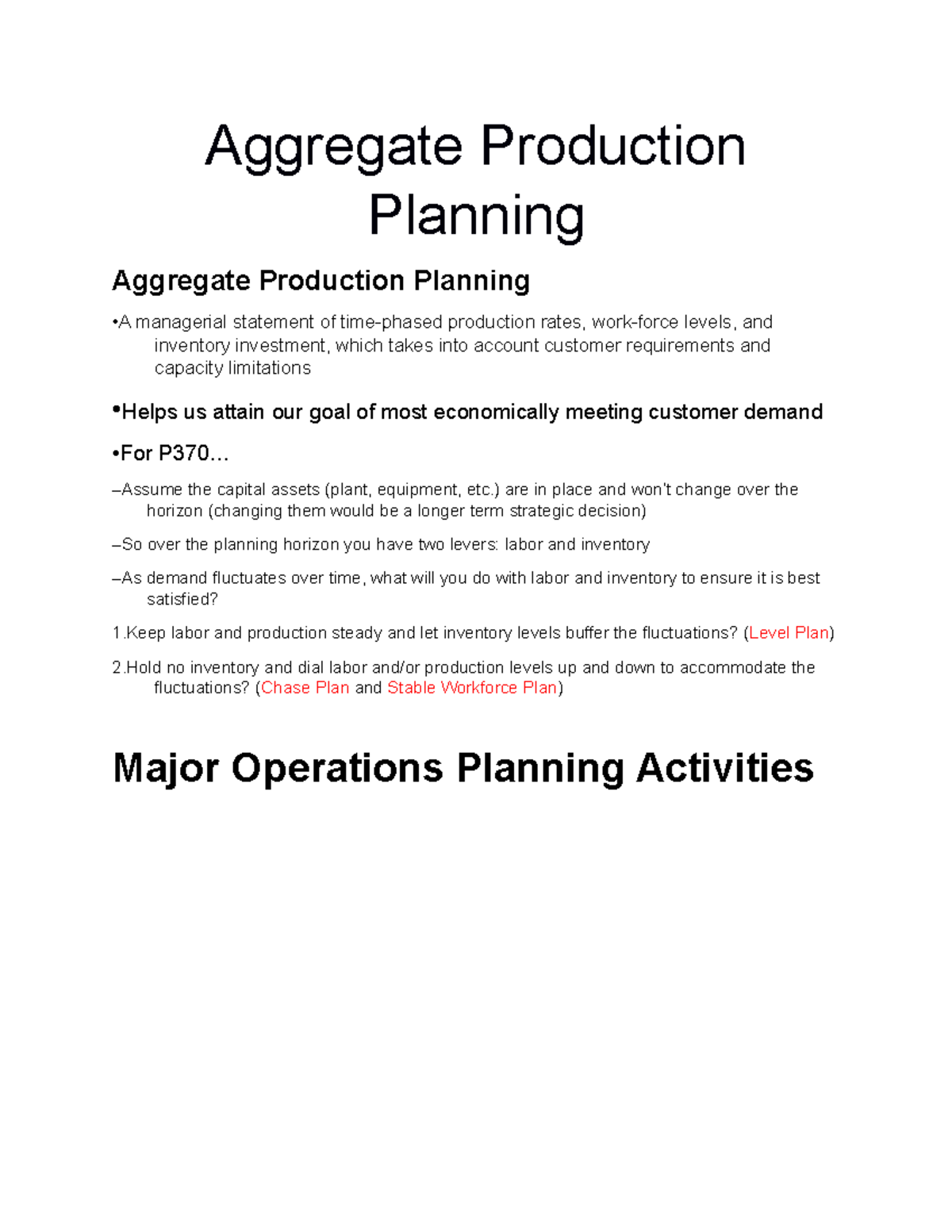 Ops Final Notes - Aggregate Production Planning Aggregate Production ...
