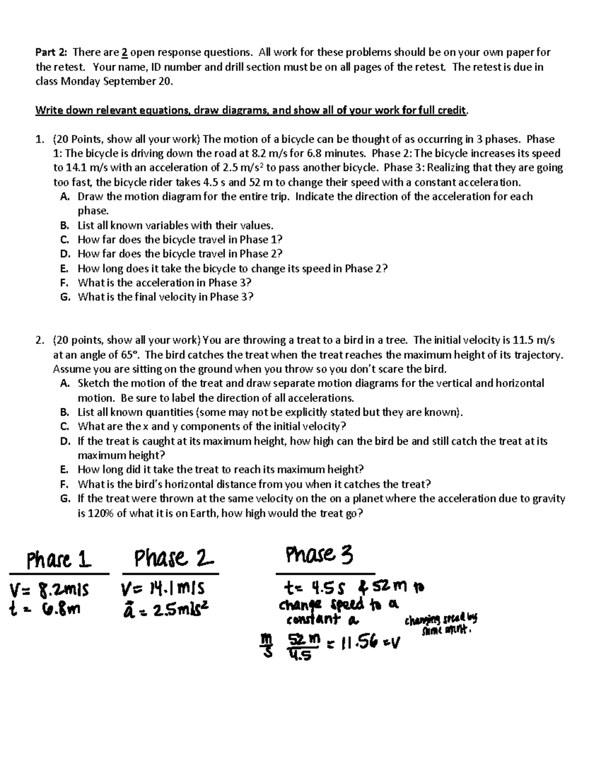 Exam 1 Open Response Questions And Solutions - Part 2: There are 2 open ...