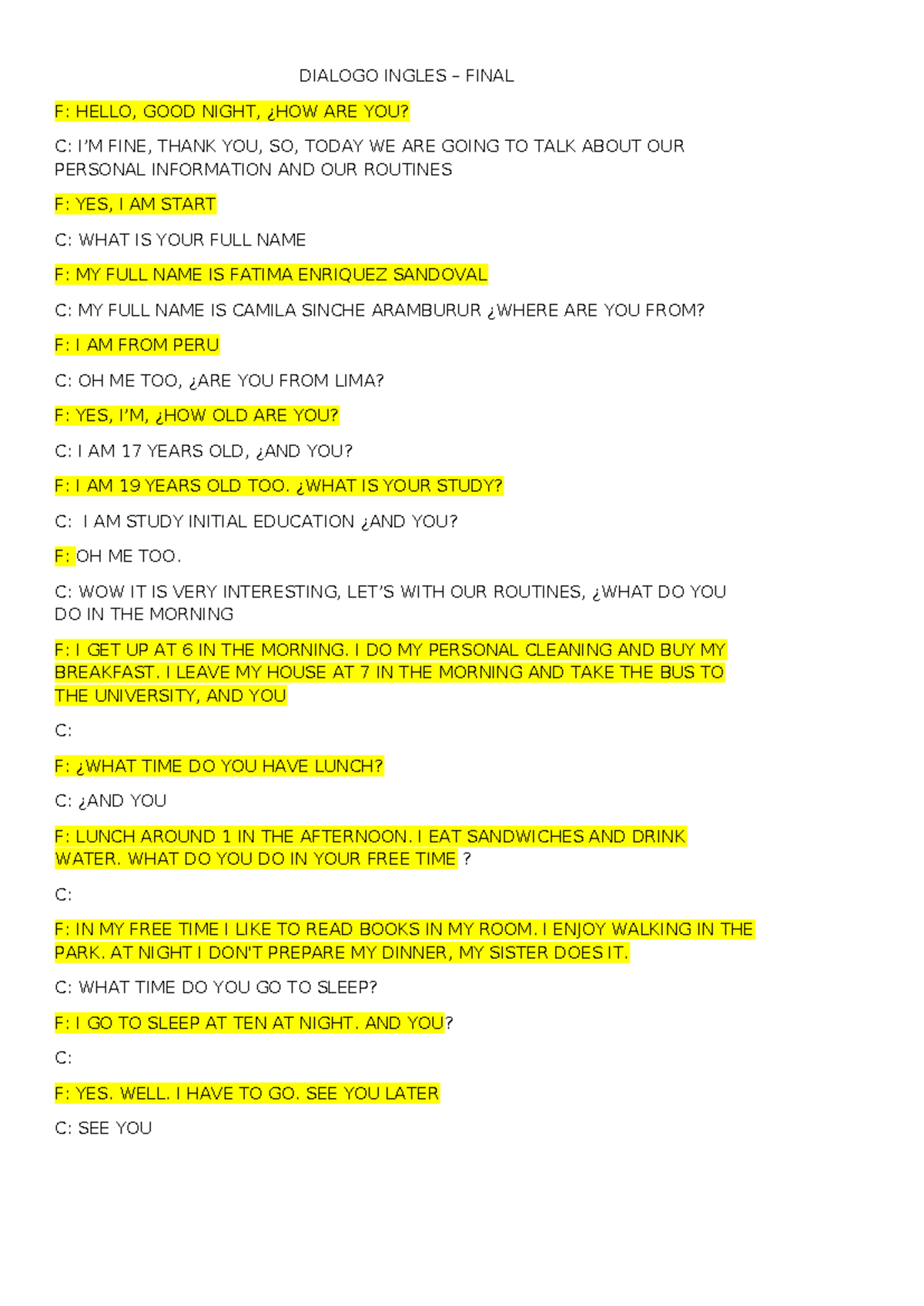Dialogo Ingles SEM Final - DIALOGO INGLES – FINAL F: HELLO, GOOD NIGHT ...