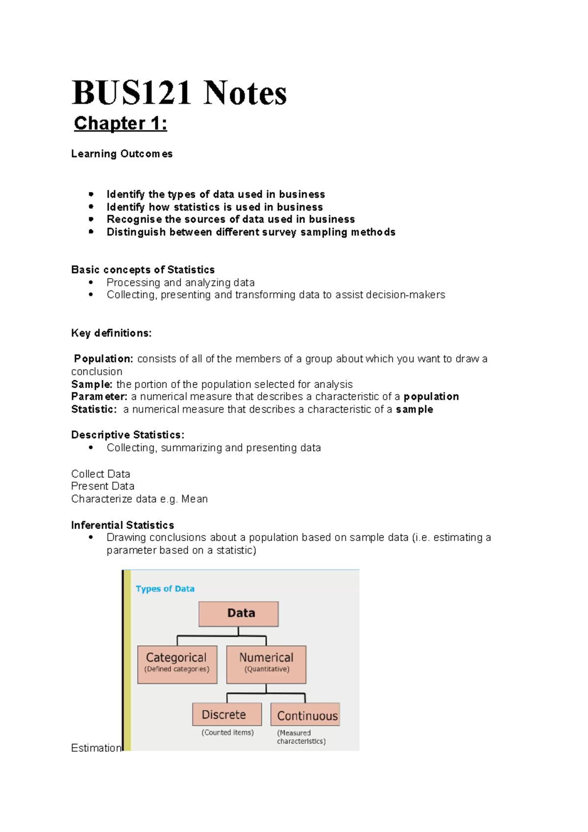 BUS121 Lecuture Notes - BUS121 Notes Chapter 1: Learning Outcomes ...