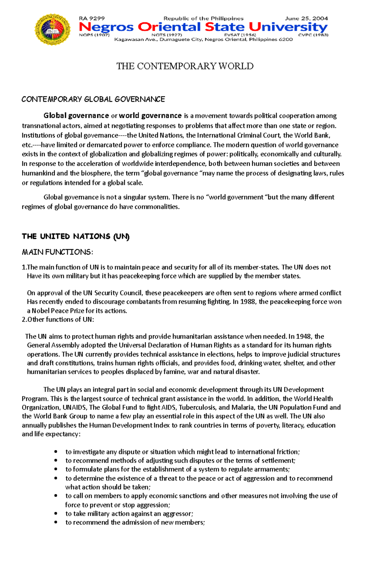 THE- Contemporary- World-Handouts for finals - THE CONTEMPORARY WORLD ...