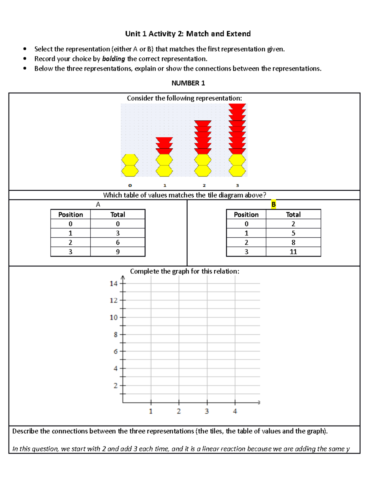 Unit 1 Activity 2- Match and Extend - Unit 1 Activity 2: Match and ...