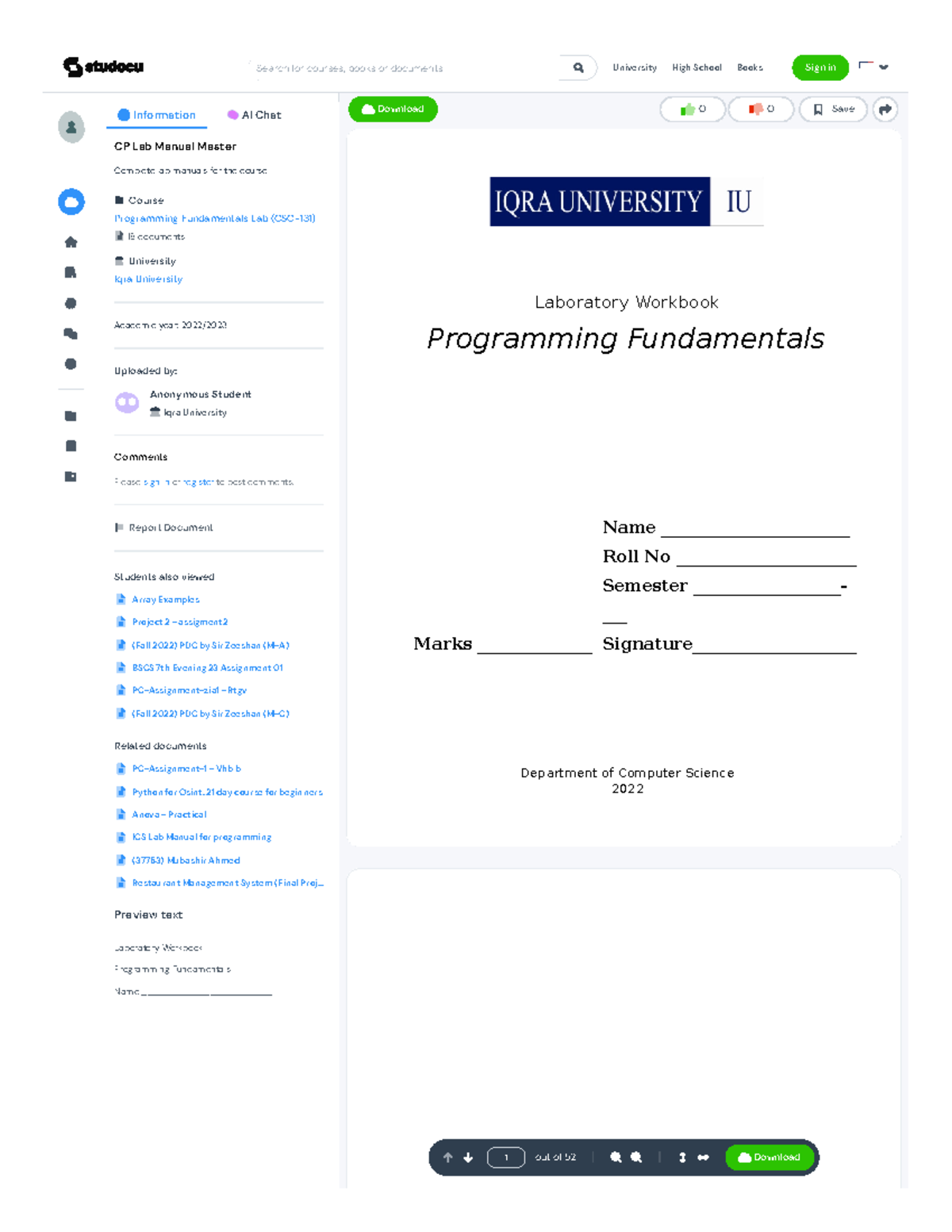 Www-studocu-com-row-u-42788279-sid-01709632589 - Laboratory Workbook Programming Fundamentals ...
