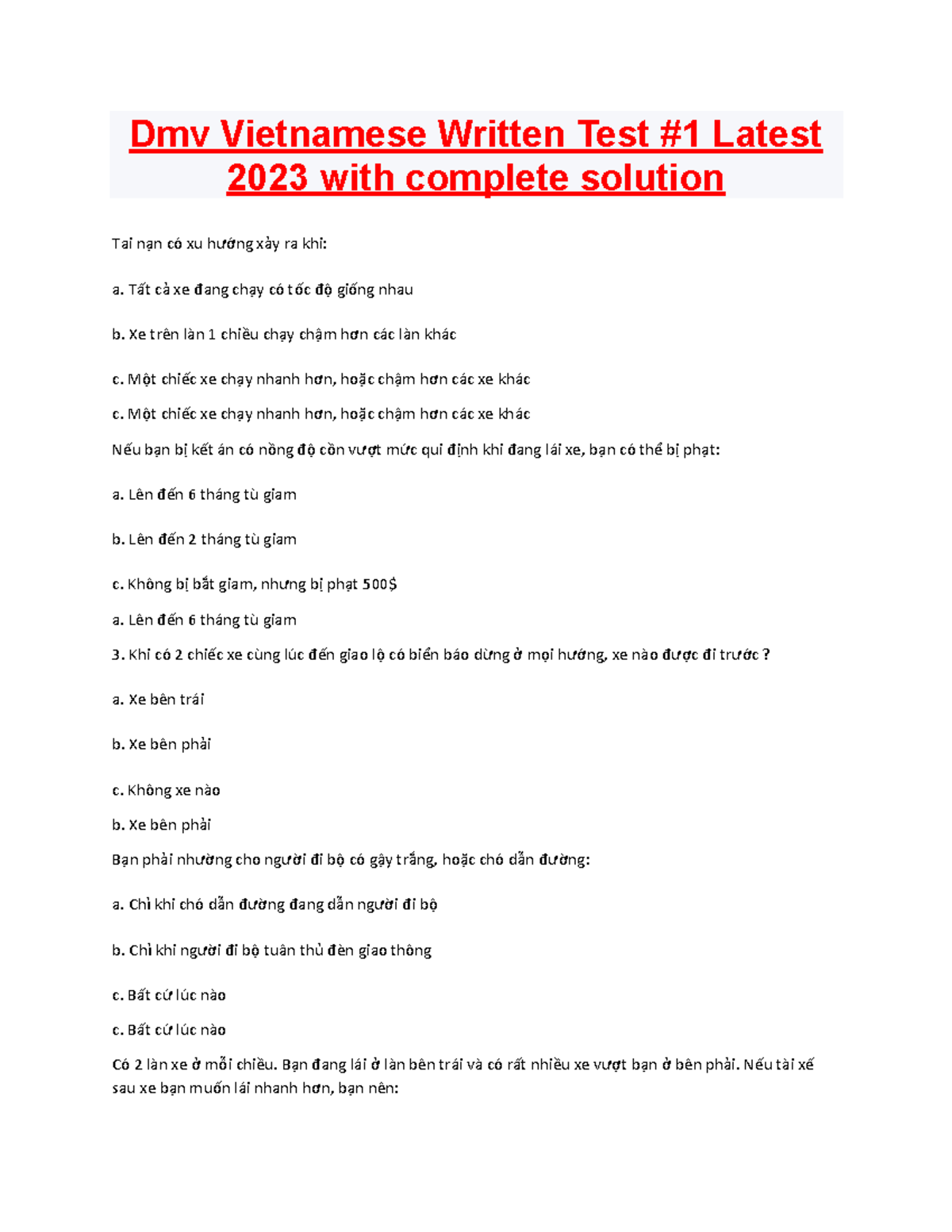Dmv Vietnamese Written Test - Tất cả xe đang chạy có tốc độ giống nhau ...
