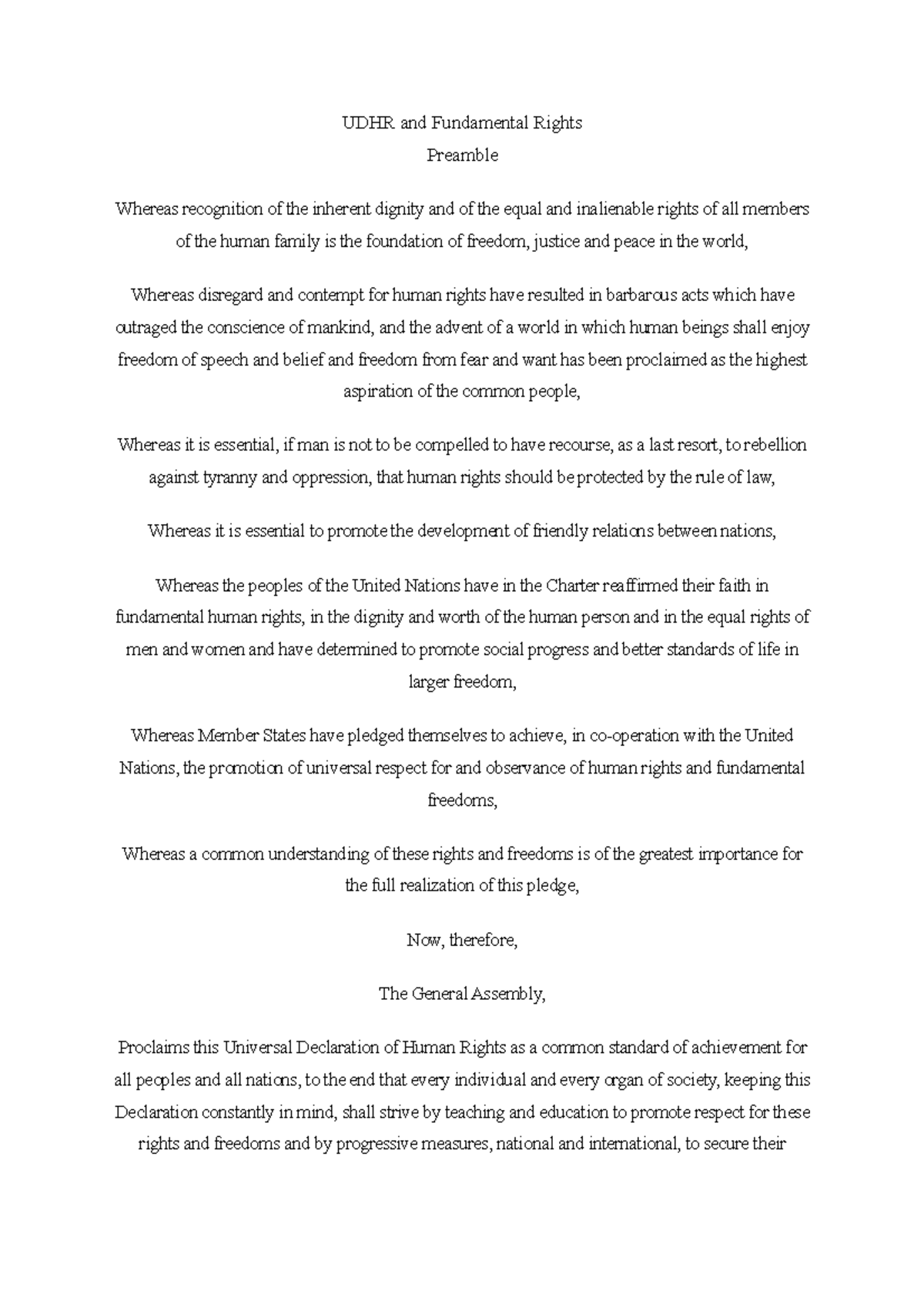UDHR and Fundamental Rights - UDHR and Fundamental Rights Preamble ...