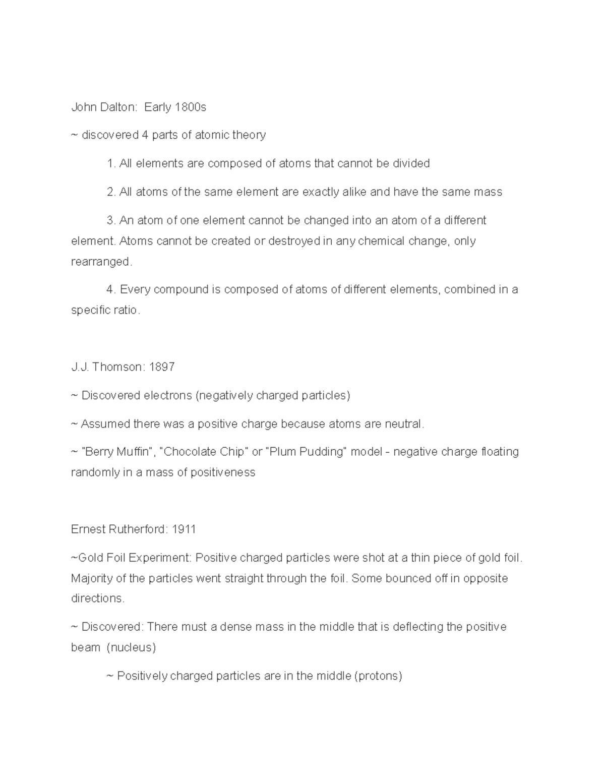 Chem notes - John Dalton: Early 1800s ~ discovered 4 parts of atomic ...