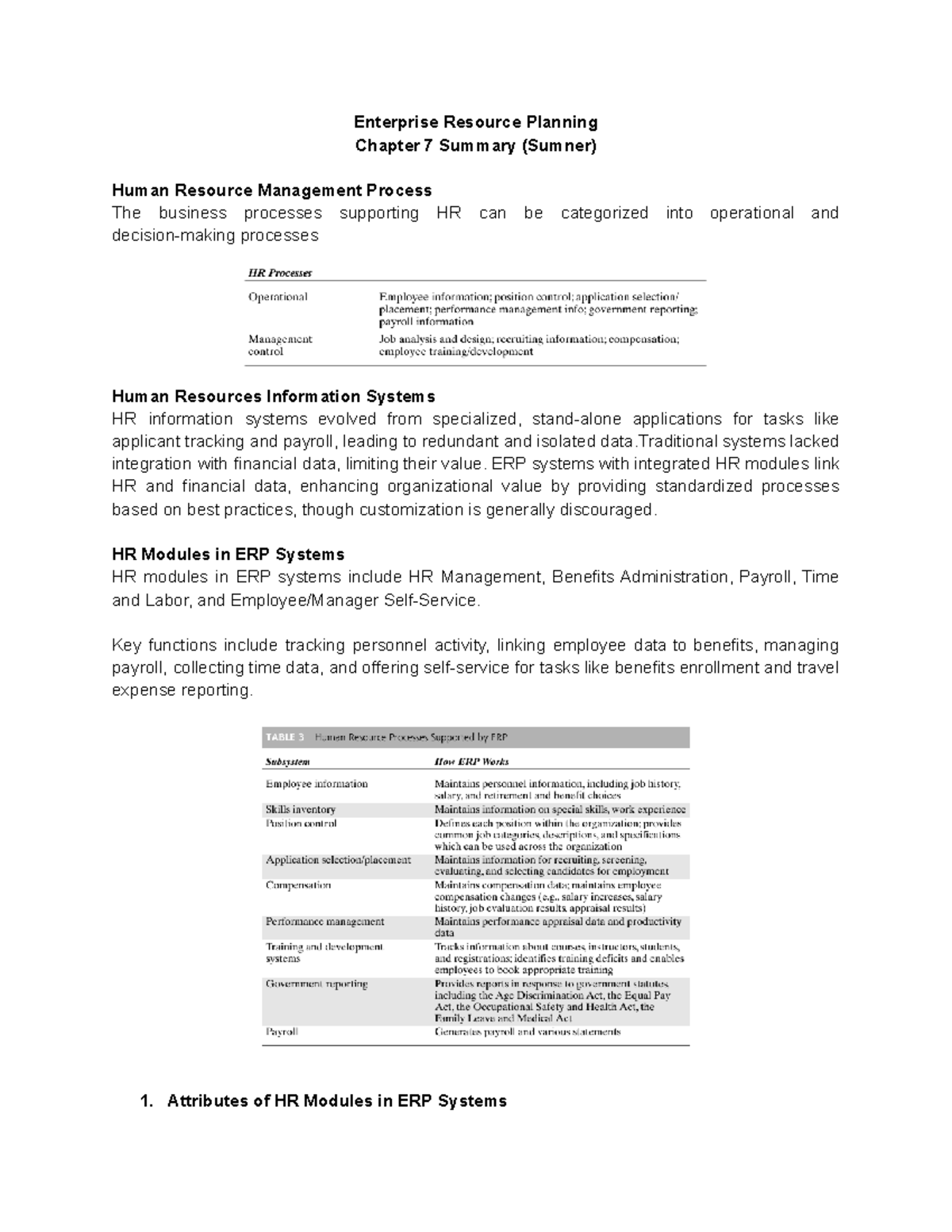 Chapter 7 ERP (Sumner) Summary - Enterprise Resource Planning Chapter 7 ...