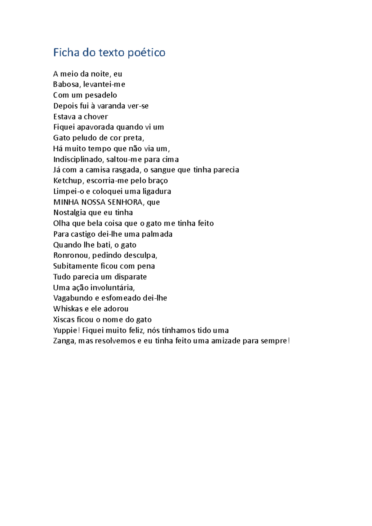 Ficha do texto poético - Ficha do texto poético A meio da noite, eu ...