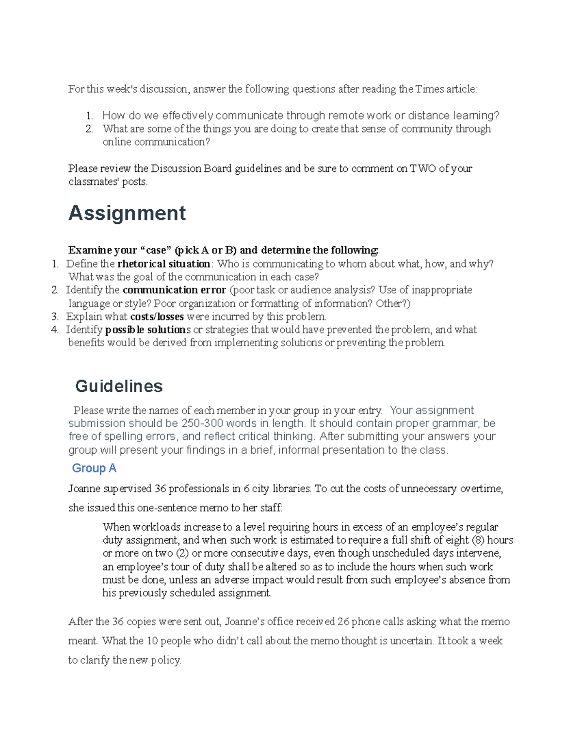 Communications Exercises - For this week's discussion, answer the ...